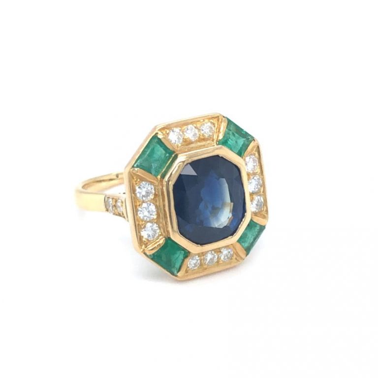 Art Deco French Sapphire Emerald Diamond Ring, Sydney, Brisbane ...